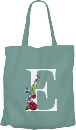 Fabulous Tote Bag Sac Shopping en Toile Turquoise - E Elise Emma Eva Lettre Alphabet Pr&eacute;nom Fleurs - 10 L
