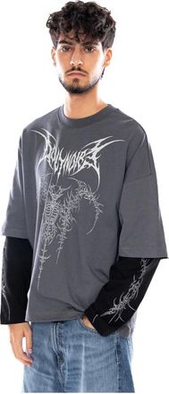 Dolly Noire The Guardian Double Sleeve Over - Homme - Tops - Gris - Taille: L