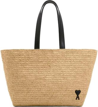 Ami Femme, Sacs, Beige, Taille: ONE Size Grand sac cabas en raphia