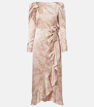 Alessandra Rich Robe midi en satin de soie &agrave; fleurs