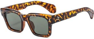 Generic Lunettes de soleil carrées tendance pour homme avec rivets rétro UV400, Léopard Vert foncé, Taille unique