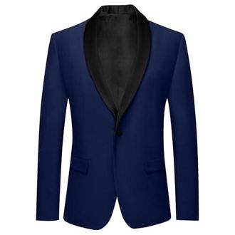 Generic Veste pour homme - Coupe ajust&eacute;e - Avec col ch&acirc;le - 1 bouton - &Eacute;l&eacute;gante couleur contrast&eacute;e - Blazer - Pour affaires, mariage, f&ecirc;te, 004-bleu fonc&eacute;, 3X