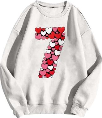 Generic Sweat-shirt unisexe &agrave; imprim&eacute; coeur &agrave; manches longues et col rond confortable &agrave; manches longues col rond hauts de sport chemises dentra&icirc;nement, blanc,