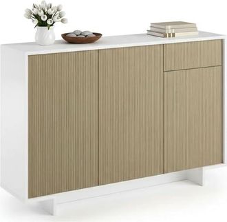 Dmora Sideboard Aneto, Wohnzimmer-Sideboard, Wohnzimmer-Buffet mit 3 T&uuml;ren und 1 Schublade, 100% Made in Italy, 134 x 35 x 87 cm, Wei&szlig; und Beige