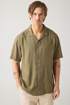 Knowledge Cotton Apparel Herren vegan Kurzarmhemd Moss Relaxed Burned Olive