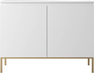 Selsey Kommode Schrank Aufbewahrungsschrank 100 cm 2 T&uuml;ren 4 F&auml;cher Wei&szlig; Goldene Beine Bemmi