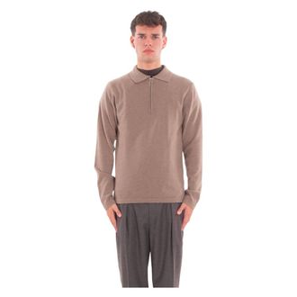 Daniele Fiesoli Homme, Pulls, Beige, Taille: XL Pull Polo Demi-Zip en Laine M&eacute;rinos et Cachemire