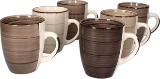 MamboCat Grey 6-er Kaffee-Becher-Set grau I graue Steingut-Tasse groß mit Strudel-Muster I moderne Landhaus-Stil Jumbo-Tee-Tasse - Tea & Coffee Mug I 350 ml Ka