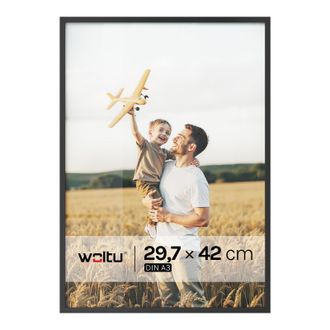 Woltu Bilderrahmen A3 29,7x42 cm, Fotorahmen Schwarz, Aluminium, mit Passepartout, zum vertikalen oder horizontalen Aufh&auml;ngen/Aufstellen, f&uuml;r Fotos, Bilder