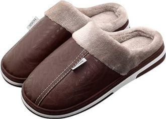 Generic Pantoufles unisexes en cuir synthétique avec doublure en mousse à mémoire de forme - Chaussures dhiver chaudes - Antidérapantes - Plates et confortabl