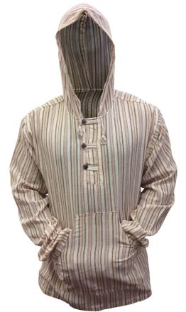 Shopoholic Fashion Mehrfarbig Dharke Streifen Opa Kapuzenpulli Hemd, Leicht - Wei&szlig;, XXXX-Large