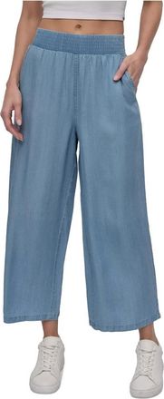 DKNY Dkny, Femme, Pantalons, Bleu, Taille: 38 FR Pull On Tencel Wide Leg Pants