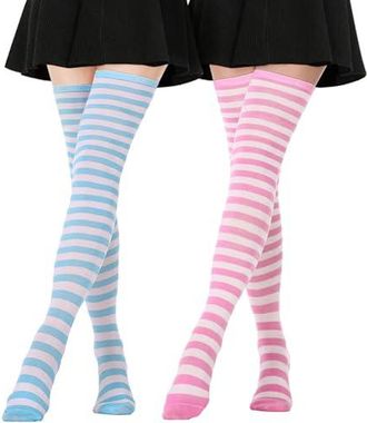 Dreshow 2 Paires Femme Coton Extra Longues Chaussettes Hautes de Cuisse Montantes Chaussettes de Genoux para Sport Cosplay
