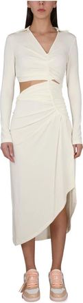 Off-white Femme, Robes, Blanc, Taille: 38 FR Vi-Crepe Draped Midi Dress