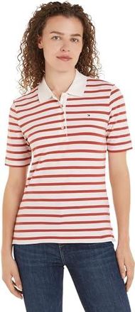 Tommy Hilfiger Polo Manches Courtes Femme Stripe Slim Fit, Multicolore (Breton STP/Ecru/Terra Red), XXL