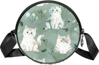 Generic Sac &agrave; bandouli&egrave;re rond pour femme, joli chat, petit sac &agrave; bandouli&egrave;re avec fermeture &eacute;clair, bretelles r&eacute;glables, sac &agrave; main rond d&eacute;contract&eacute; pour fem