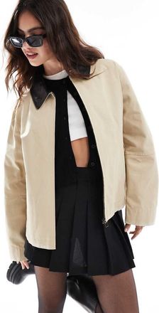 Mango Legere Parka-Jacke in Beige mit Kontrastkragen-Neutral