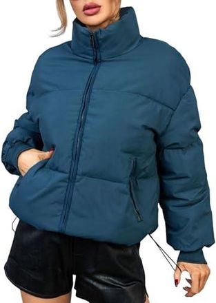 Generic Vestes dhiver matelass&eacute;es &agrave; manches longues et fermeture &eacute;clair int&eacute;grale pour femme avec poches, bleu, XL