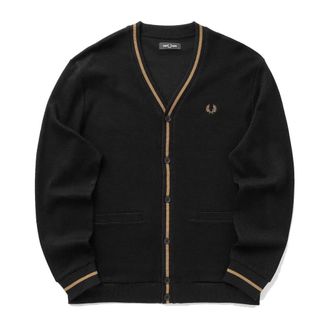Fred Perry Piqu&eacute; Cardigan - - Knitwear - Herren - Schwarzk - M