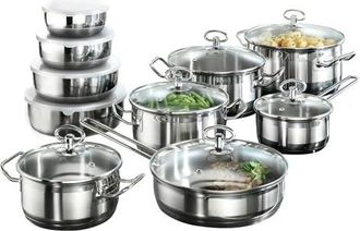 Karcher Batterie de Cuisine en Acier Inox 20 Pièces avec Couvercles | Set Complet de Casseroles, Poêles et Saladiers pour Cuisine, Induction, Gaz et Électriqu