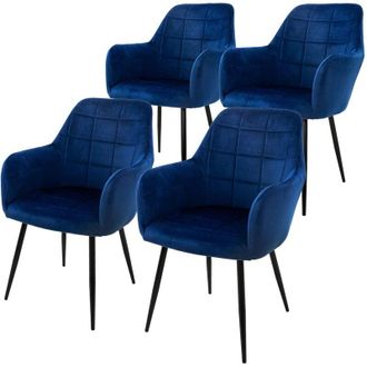 ML Design Ml-design - ecd Germany Lot de 4 Chaises de Salle &agrave; Manger - Bleu Fonc&eacute; - Style R&eacute;tro - Assise Rembourr&eacute;e Aspect Velours - Pieds en M&eacute;tal Noir - avec