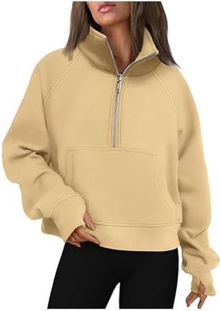 Generic Sweats de campagne tendance pour femme - Style d&eacute;contract&eacute; - Couleur unie - Doublure en polaire - Col montant - Fermeture &eacute;clair - Coupe ample - Tenda