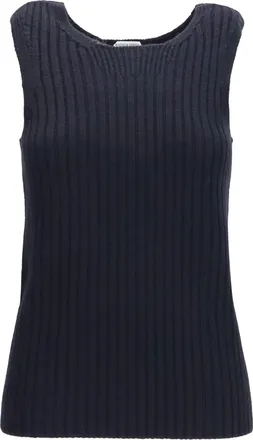 Bottega Veneta Ribbed Merino Wool Tank Top - Navy