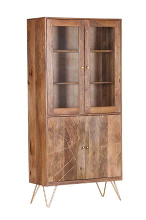 Landscape Vitrine, Natur, Gold, Holz, Mangoholz, massiv, 3 F&auml;cher, 86x180x39 cm, Typenauswahl, Beim&ouml;bel erh&auml;ltlich, stehend, Holzm&ouml;bel, Holzschr&auml;nke, Vitrinen H