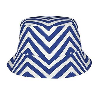 Generic Doux Seau Chapeau Motif en Zigzag à la Craie Bleue Chapeaux de Visière Personnalisé Été Bouchon De Seau pour Plage Été Camping