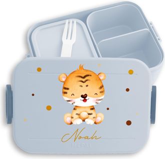 Shirtracer Kinder Bento Box Midi Lunchbox für Mepal Bentobox personalisiert - Tiger mit Namen - 900 ml - Hellblau - brotdose zootiere jausenbox personalisierte e