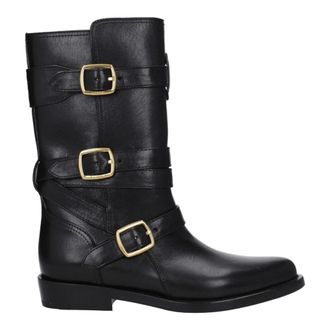Celine Leder Flachstiefel - - Shoes - Damen - Schwarzk - 37 EU