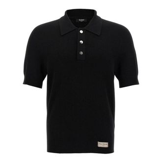 Balmain Polo en maille de laine M&eacute;rinos - Homme - Tops - Noir - Taille: XL