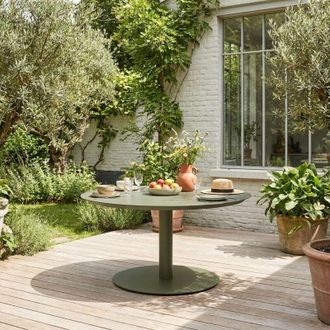 Sweeek Table de jardin ronde aluminium 6 places kaki - Oreva