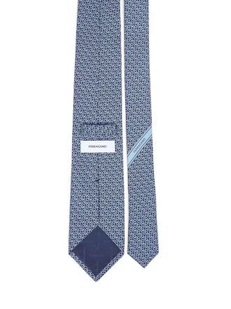 Ferragamo Mens Tie Cerchio Silk Twill Navy Blue Ties & Bow