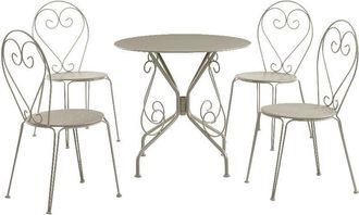 Vente-Unique Salle &agrave; manger de jardin en m&eacute;tal fa&ccedil;on fer forg&eacute; : une table et 4 chaises empilables - Beige - GUERMANTES de MYLIA