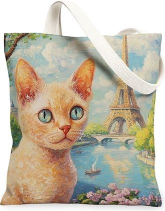 Generic Spring Devon Rexs Sac fourre-tout en toile r&eacute;utilisable Motif chats 33 x 38 cm