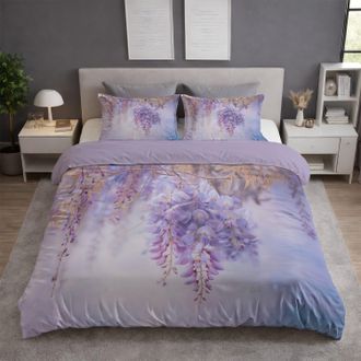 Generic Bettw&auml;sche 135 x 200 cm - Bettbezug Angenehm Leicht Atmungsaktiv - Modedrucke Mikrofaser 2teilig Set mit Kissenbez&uuml;ge 80x80 cm Romantisch Pflanzen Blu