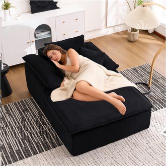 Generic Moderne Wolkencouch, Cord-Schlafsofa, rahmenloses Sofa, mit 3 Kissen, einsitziges Bodensofa, kein Zusammenbau erforderlich, for Wohnzimmerwohnung(Negr