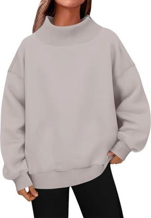 Generic Sweat-shirt pour femme - Couleur unie - Haut surdimensionn&eacute; - Col rond - Manches longues - Automne - Hiver - D&eacute;contract&eacute; - Confortable - Tendance - Co