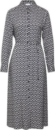 Comma Midikleid Kleid Langes Hemdblusenkleid mit Eingrifftaschen und All-over-Print