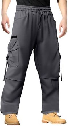 Generic Pantalon de jogging cargo d&eacute;contract&eacute; pour homme avec poches utilitaires pour les courses quotidiennes, taille &eacute;lastique, pantalon d&eacute;contract&eacute;, gris f