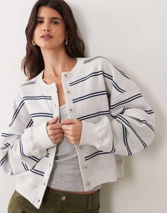Abercrombie & Fitch cardigan sweat-shirt coupe carr&eacute;e &agrave; rayures grises et bleu marine-Multi