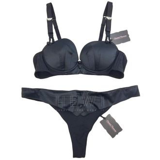 Chantal Thomass Black Satin Pad Bra & Thong Set Size L