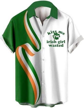 Generic DENGJIAMY Chemise boutonn&eacute;e &agrave; manches courtes pour homme Motif tr&egrave;fle &agrave; manches courtes Motif tr&egrave;fle, Vert, 4XL