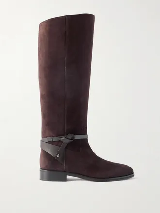 Jimmy Choo London Lawton Kniehohe Stiefel Mit Lederbesätzen - Braun