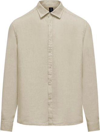 Bomboogie Homme, Chemises, Beige, Taille: XL Chemise en lin &agrave; manches longues