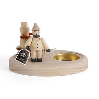 Saico Original Saico - Kerzenhalter Winterkind mit Schlitten - Teelichthalter Erzgebirge aus Holz - Weihnachtsdeko mit Kerzenhalter,Tischdeko, Geschenkidee für Adven