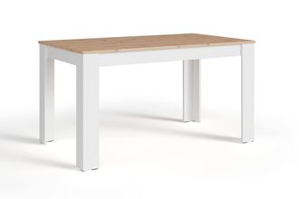 Byliving Esstisch NORI/Moderner K&uuml;chentisch in Eiche-Optik/Untergestell Melamin wei&szlig;/Gro&szlig;er Tisch / 140 x 80, H 75 cm