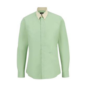 Fendi Poplin-Hemd mit Kontrastkragen - - Shirts - Herren - Gr&uuml;n - L