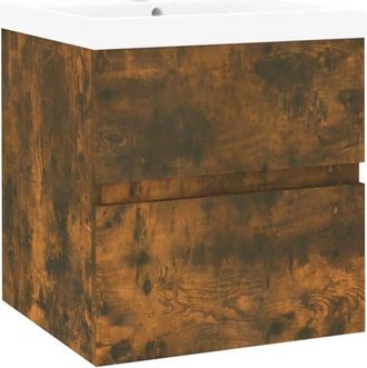 vidaXL vidaXL Waschbeckenschrank mit Einbaubecken R&auml;uchereiche Holzwerkstoff